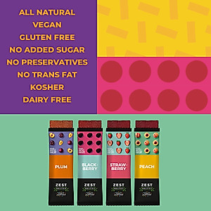 Fruit Snacks by Zest Delites, Fruit Leather, Healthy Snacks for Adults, Dried Fruit Snacks, Fruit Bars, Fruit Strips, Vegan Healthy Snacks, Strawberry, Peach, Blackberry, Plum, 0.88 oz x 36