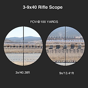 CVLIFE 3-9x40 Rifle Scope, Red & Green Illuminated Optical Riflescope, Mil-dot Reticle Scope for Hunting with Mounts
