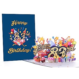 iGifts And Cards Happy 83rd Blue Birthday 3D Pop Up Greeting Card – Awesome 83 Birthday Card For Man, Woman, Happy Eighty Three Birthday Gift For Dad, Mom, Husband, Wife Present, 5" X 7"