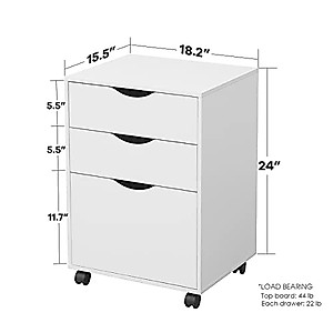 WOODWORTH 3 Drawers Storage Cabinet, Wooden Mobile Filing Cabinet for Mini Printer Stand, with Lockable Casters, for Home Office (3-Drawers, White)