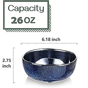 vicrays Ceramic Cereal Bowls Set - Porcelain 26 Ounce Soup Salad Bowls Set - Rice Dessert Cream Bowls Set - Chip Resistant Dishwasher Microwave Safe - Set of 6 (Blue)