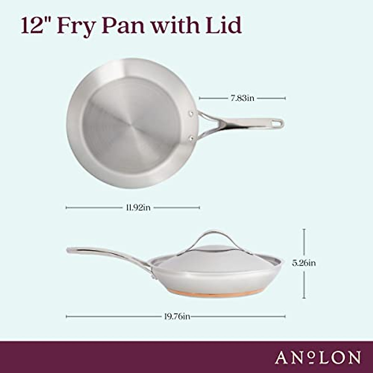 Anolon Nouvelle Stainless Stainless Steel Frying Pan / Fry Pan / Stainless Steel Skillet with Lid - 12 Inch, Silver