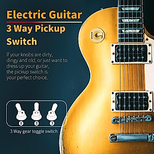 SAPHUE Guitar 3 Way Toggle Switch Position Short Straight Gold Top Gold Knobs for Gibon Epiphone Les Paul Electric Guitar Parts Pickup Selector kit with Plate Rhythm Treble Washer Ring Gold/Black