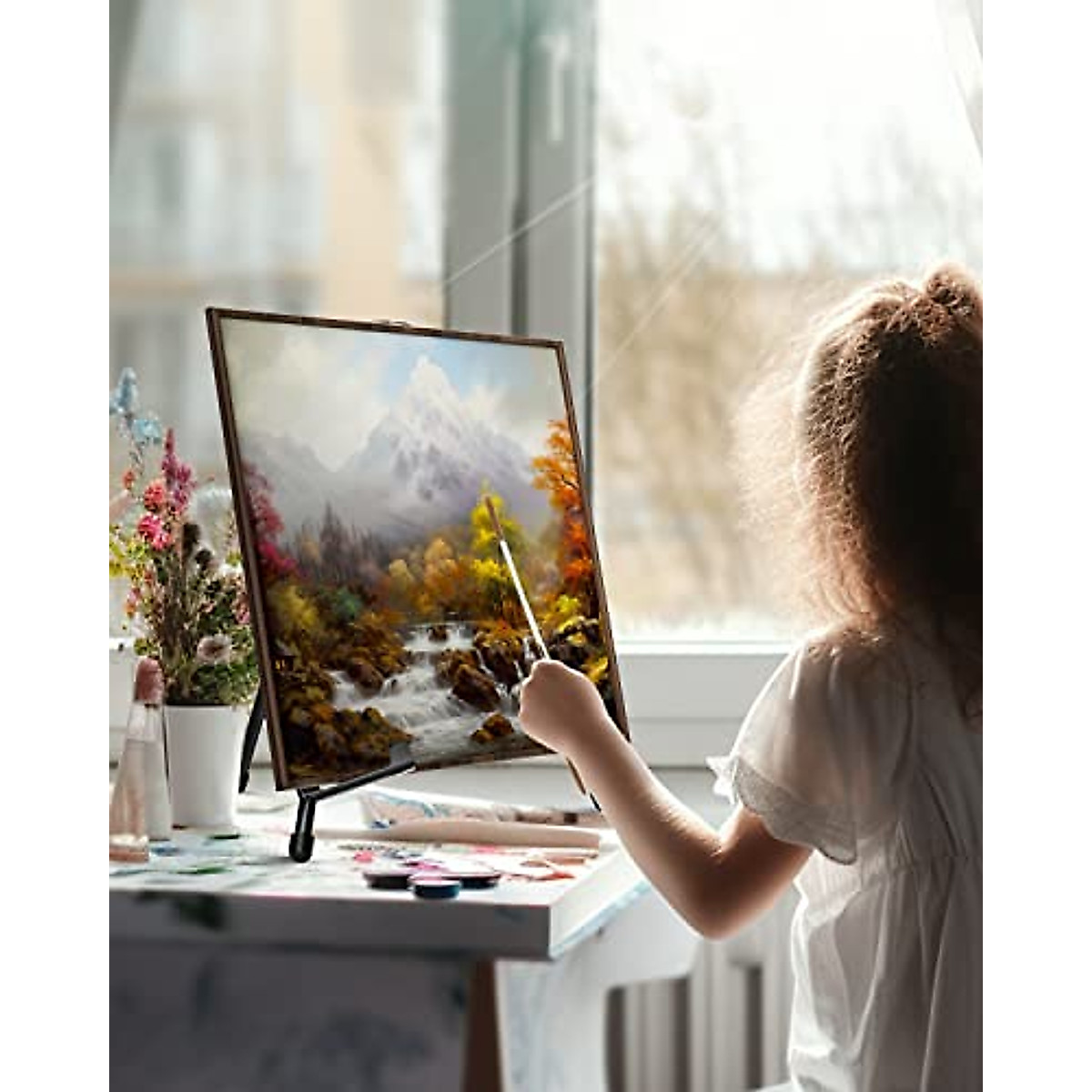 Nicpro Tabletop Easel Stand for Display, 14” Small Black Steel Portable & Adjustable Table Tripod Easels for Canvas Paintings, Framed Pictures, Event Signs, Posters- with Carry Bag