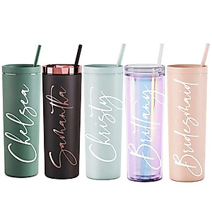 Personalized Tumbler With Lid and Straw Holographic, Bridesmaids Gifts, Acrylic Tumbler, Skinny Tumbler with Straw, Personalized Gift
