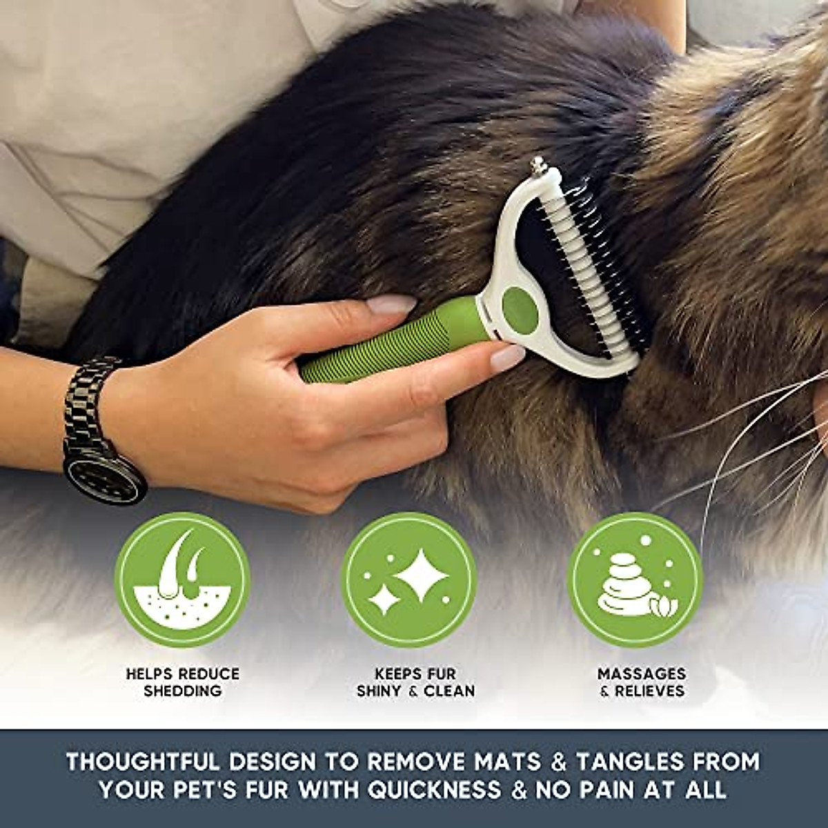 Undercoat Rake for Dogs & Cats - Double Sided Comb for Detangling and Removing Knots - 2 Sided Dematting Tool - Deshedding Brush for Grooming Pets with Long Hair Prone to Matting - Ebook Guide