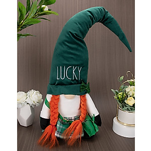 Rae Dunn St. Patrick's Gnome Lucky - 19 Inch Stuffed Plush Figurine Doll with Felt Hat - Cute Ornaments and Holiday Decorations for Home Decor and Office
