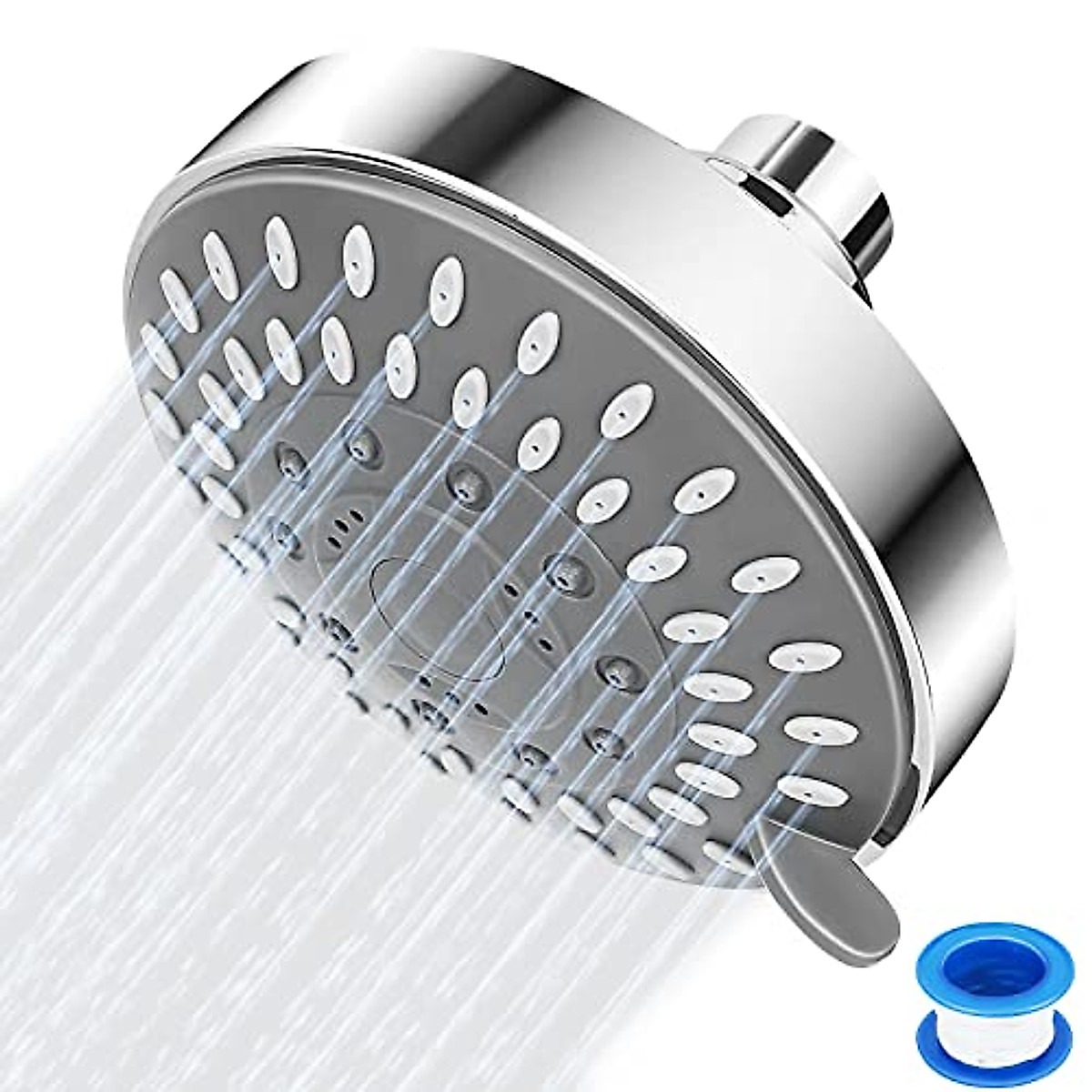 Shower Head High Pressure - OSUUQZS Rain Fixed Showerhead 5- Setting 4.1"High Flow Showerhead - with Adjustable Brass Ball- For Low Pressure Water (Chrome)