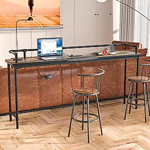 VECELO Narrow Console/Sofa Table with Power Outlet, Long Behind Couch Furniture for Entryway, Hallway, Living Room, Grey Oak