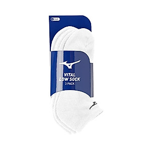 Mizuno Men's Vital Low Sock 3-Pack, White, Small