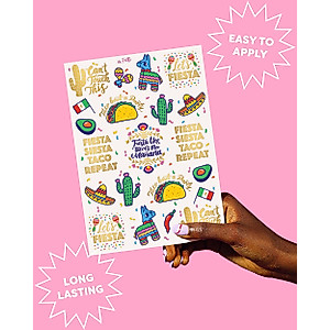 xo, Fetti Fiesta Party Supplies Metallic Tattoos - 40 styles | Cinco De Mayo Decorations, Final Fiesta Bachelorette + Mexican Decor