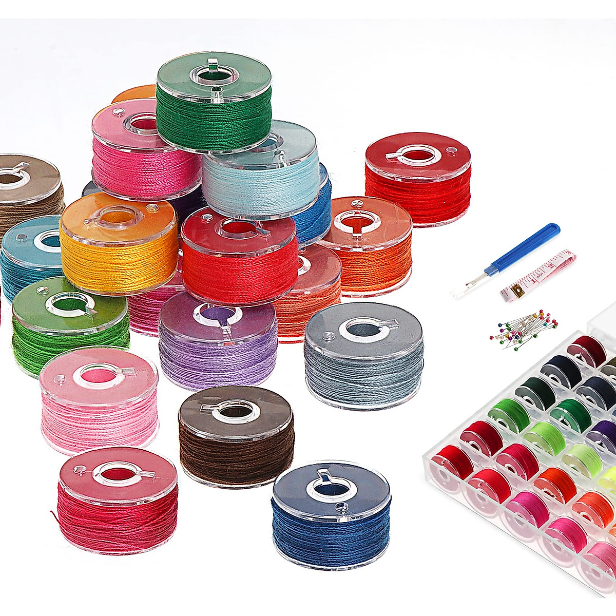 ilauke 36Pcs Bobbins Sewing Thread with Bobbin Case, Size A Prewound Sewing Bobbins, Polyester Thread Compatible for Brother/Singer/Babylock/Janome/Elna Embroidery Machine