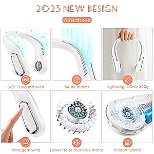 MATEPROX Portable Neck Fan, 4000mAh Battery Operated Bladeless Cooling Fan, 2023 New Wearable Personal Hands Free Fans with 360° Twist 3 Speeds and USB Rechargeable for Indoor, Outdoor, Sports-White