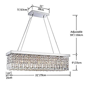 Saint Mossi 5-Lights K9 Crystal Chandelier Modern Chandelier in Raindrop Chandelier Design,Modern Flush Mount Ceiling Light Fixture,Crystal Pendant Light Fixture,H9 x W10 x L31,Chain Adjustable