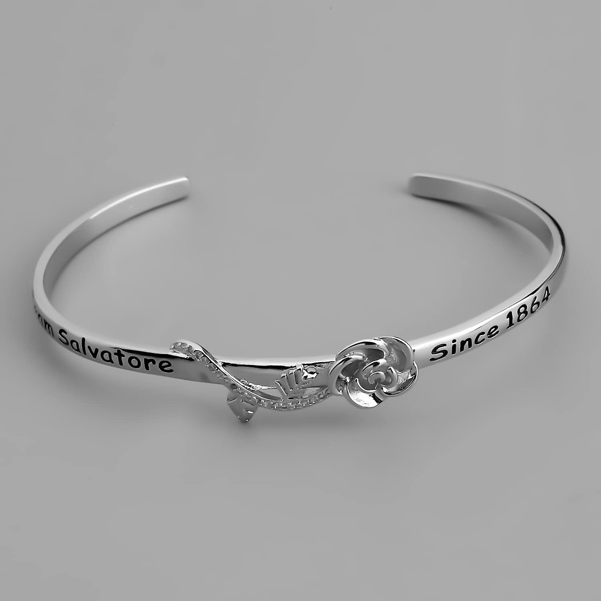 POTIY Vampire Fans Gift Vampire Inspired Jewelry Team Damon Stefan Salvatore Since 1864 Flower Bracelet for Women (Salvatore-Silver)