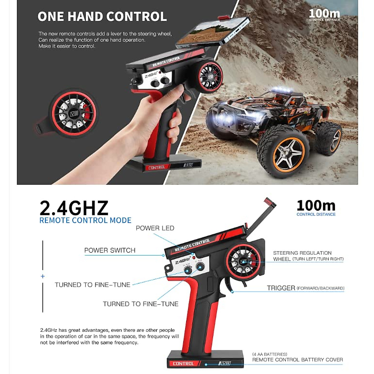 WLtoys 104018 1:10 2.4G Racing Remote Control Car 55KM/H 4WD Large Alloy Electric Remote Control Crawler Children's Toy (104018 1 * 2200mAh)