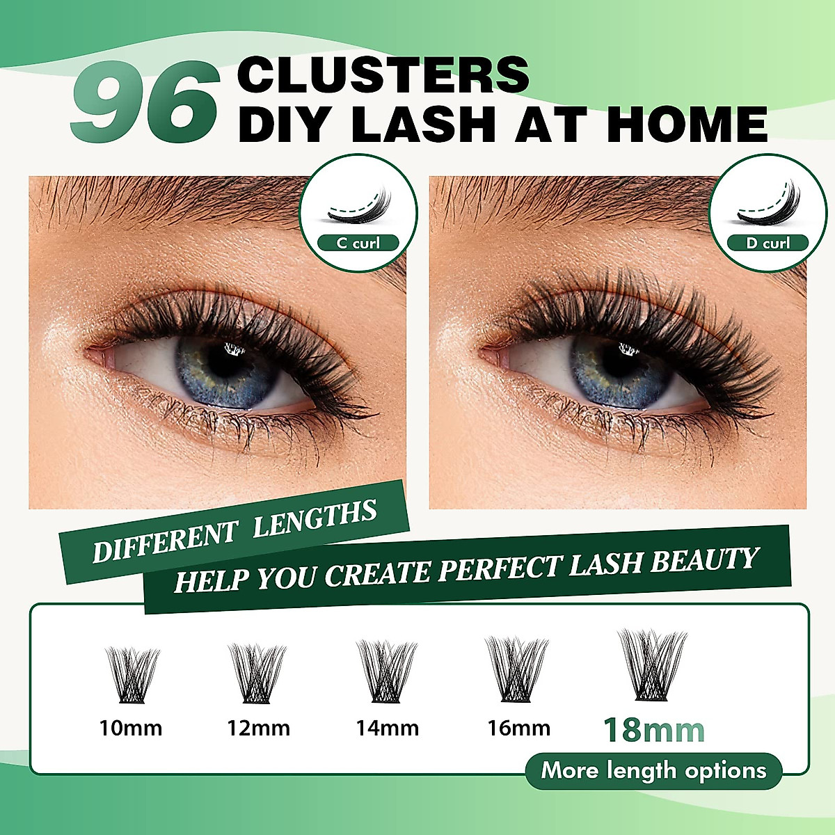 Lash Clusters,96 Pcs Cluster Lashes C Curl 10mm DIY Lash Extensions Eyelash Clusters,KEYYOU Volume Wispy Individual Lashes Soft&Comfortable Easy DIY at Home(Y01,C-10mm)