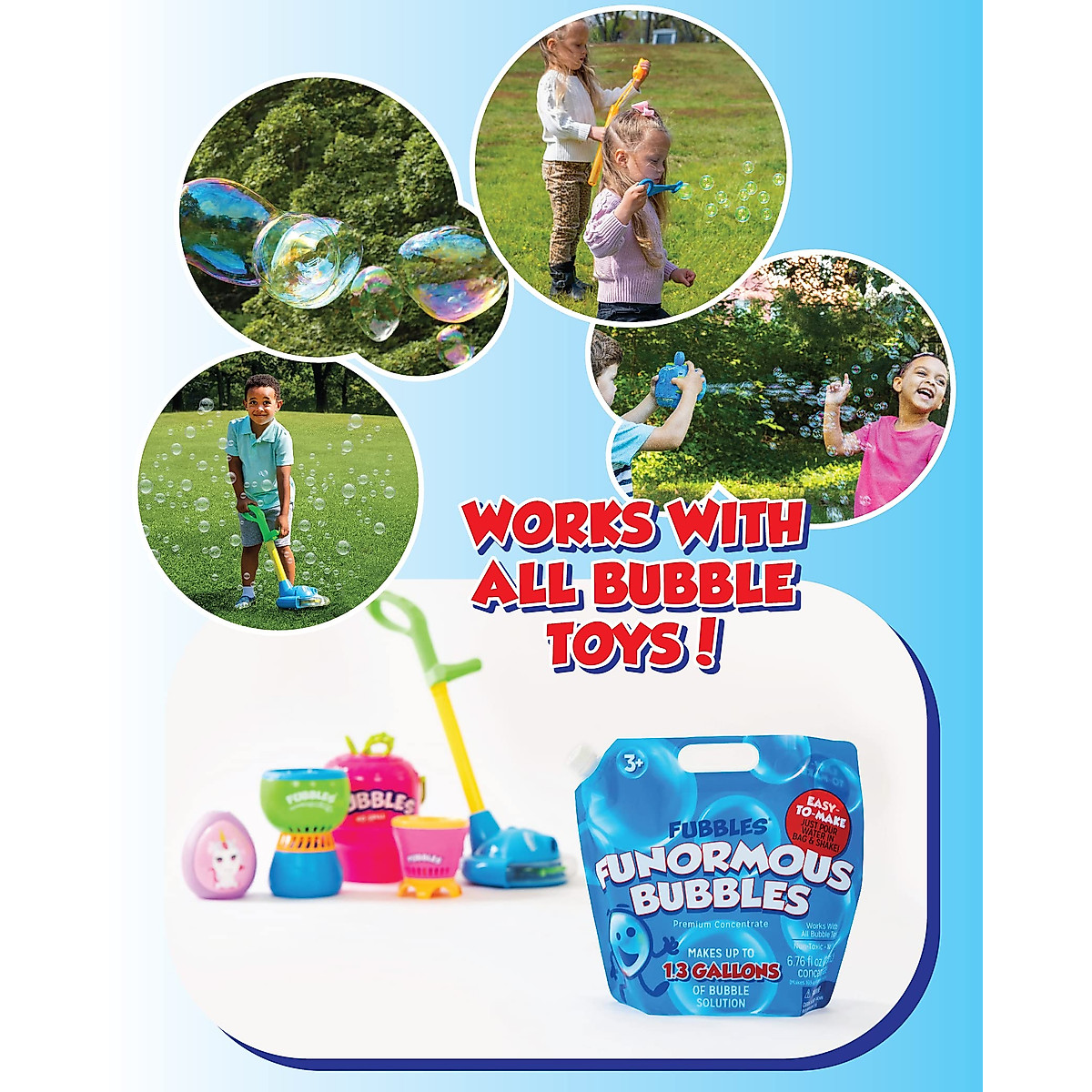 Little Kids Bubbles by Fubbles| Bubble Solution Refill | 169oz Non Toxic Bubble Solution | Bubble Concentrated for Bubble Machine, Bubble Juice Refills