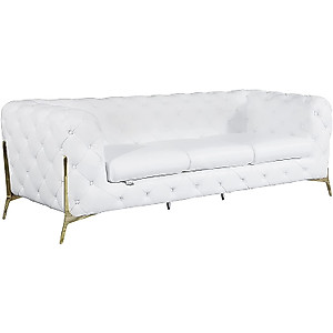 Blackjack Furniture Modena Modern Italian Leather Living Room Tufted Sofa, White