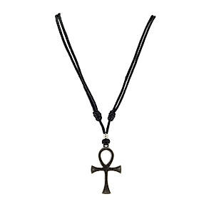 BlueRica Ankh Cross of Life on Adjustable Black Cord Necklace (Old Silver Finish)