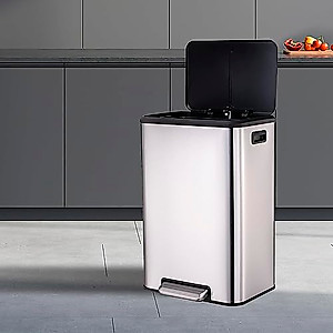 GAOMON 40 Liter/10.5 Gallon Trash Can, Rectangular Hands-Free Single Compartment Recycling Kitchen Step Trash Can with Soft-Close Lid, Stainless Steel Kitchen Garbage Can, Silver