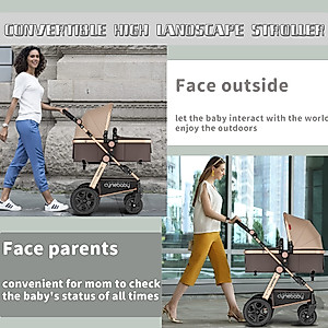 Newborn&Infant&Toddler Foldable All-Terrain High Landscape Baby Stroller Aluminum Alloy 2 in 1 Convertible Reversible Bassinet Pram,Convertible with Detachable Foot Cover and Tray