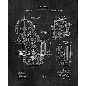 Motorcycle Patent Art Prints - Set of SIX 8"x10" - Wall Decor - Great Gift for Motorcycle Lovers - Chalkboard