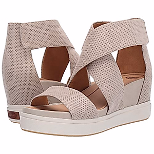 Dr. Scholl's Shoes Women's Sheena Wedge Sandal, Oyster Microfiber Perforated, 9.5 US