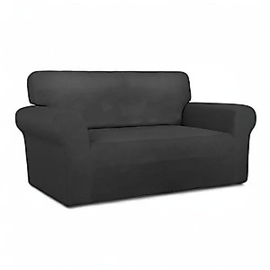 PureFit Super Stretch Sofa Slipcover – Spandex Non Slip Soft Couch Sofa Cover, Washable Furniture Protector with Non Skid Foam and Elastic Bottom for Kids, Pets （Loveseat, Dark Gray）
