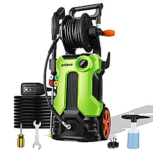 mrliance Electric Pressure Washer 2.1GPM High-Pressure Power Washer Machine with Hose Reel, 4 Spray Tips, Soap Bottle, 1800W Car Washer, Pressure Cleaner for Fences Patios (Green)