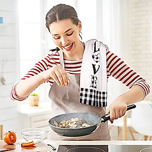 3 Pieces Buffalo Plaid Home Family Love, Black and White,Country Christmas Kitchen Towels Set Fast Drying Farmhouse, Decorative Towels for Cooking Baking (Cute)