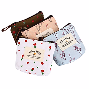 Cute Floral Canvas Change Coin Purse Small Zipper Pouch Bag Wallet by Aiphamy, 4 Pack