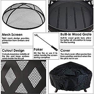 LEAYAN Garden Fire Pit Grill Bowl Grill Barbecue Rack Fire Pits,Outdoor Metal Brazier 36 Inch Large Bonfire Wood Burning Patio&Backyard Firepit for with Spark Screen and Round Fireplace Cover