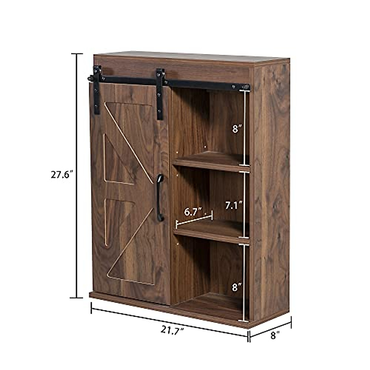 Rustory Rustic Wooden Wall Mounted Storage Cabinet with Sliding Barn Door, Decorative Farmhouse Medicine Cabinet for Kitchen Dining, Bathroom, Living Room (Dark Walnut)