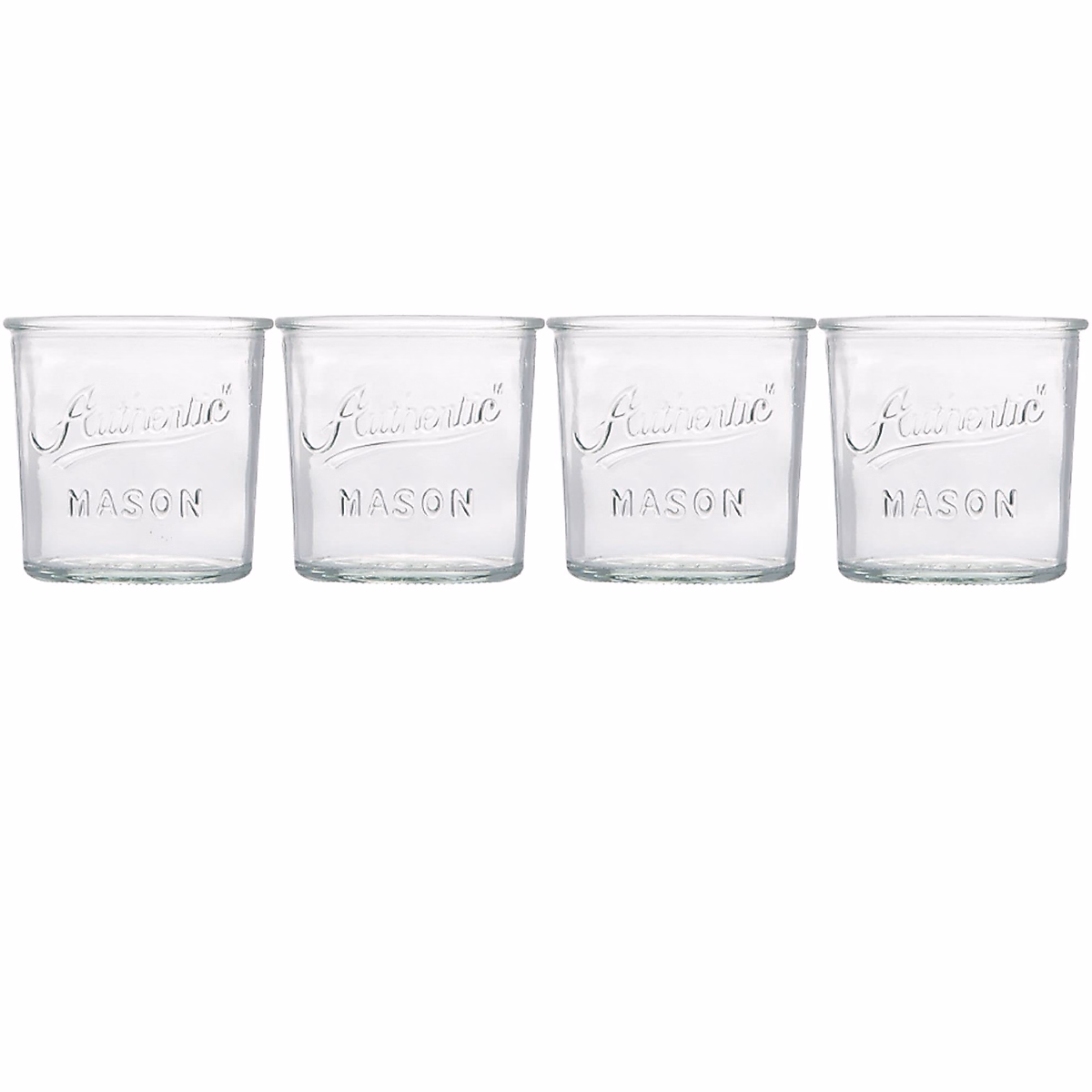 Glaver's Embossed Vintage Drinking Glasses Set of 4 Authentic Mason Vintage Glassware - 12 oz. Clear Glass Tumblers for Cocktails, Water, and Juice.