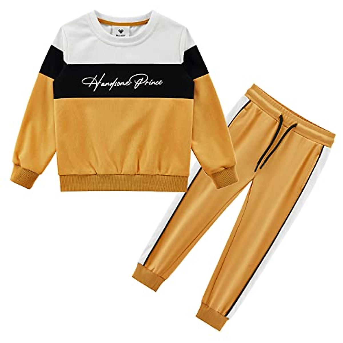 ANOTWENER Boys Track Suit Toddler Sweatsuit Kids Tracksuit Boys Activewear Jogger Sweat Suits Sets Active Sweatpants and Sweatshirts 2 Piece Outfits 2-8 years Size 2 3 4 5 6 7 8 Yellow BAS-012-6-7Y