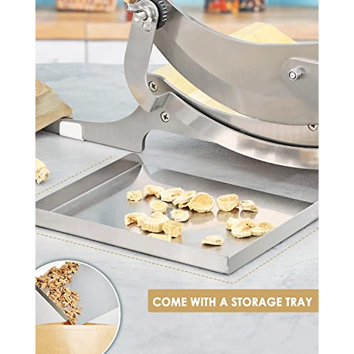 Moongiantgo Biltong Slicer Chinese Medicine Radiused Beef Jerky Cutter, 0-0.5” Adjustable Thickness, Wooden Base Herb Root Cutting Machine for Ginseng Antler Gastrodiae Maca Ganoderma