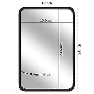LEORISO 16 x 24” Black Bathroom Mirror for Wall, 1.3” Metal Frame Rectangle Mirror, Wall-Mounted Mirror Hangs Horizontal Or Vertical