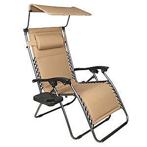 MACSPORTS XL Anti Gravity Chair with Canopy and Cup Tray, Extra Large, Tan