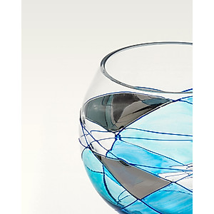 Antoni Barcelona Wine Glass Large Stem 21oz Mediterranean Art Handblown Handpainted Glassware Unique Gifts Ideas Women Men Birthday (Blue, Set 2)