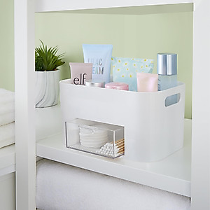 STORi Bliss White Makeup Organizer for Countertop, Divided Bathroom Organizer & Storage Drawer, Makeup Brush Holder, Cosmetic & Nail Polish Organizer, Made in USA