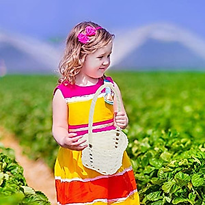 6pcs Flower Basket with Handle Wicker Rattan Flower Basket Handwoven Basket Picnic Candy Baskets for Home Shop Restaurant Flower Decor Heart White