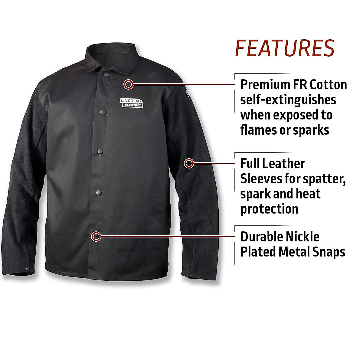 Lincoln Electric unisex adult Traditional Split Leather Sleeved Welding Jacket, Black, Medium US
