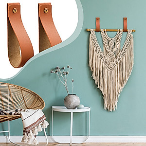 8 Pcs PU Leather Wall Hooks Wall Hanging Straps Pu Leather Curtain Rod Holder Towel Holders for Wall Faux Leather Strap Hanger Wall Mounted Pu Leather Hooks for Towel Bathroom Kitchen (Black, Yellow)