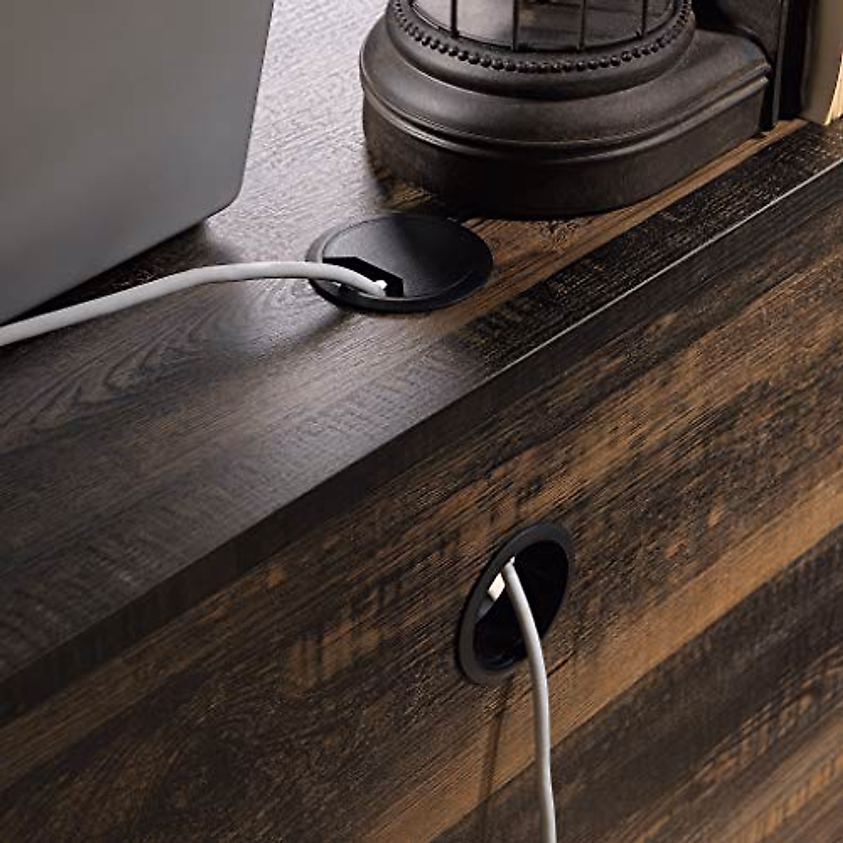 Sauder Steel River L-Shaped Desk, L: 59.84" x W: 57.32" x H: 29.53", Carbon Oak Finish