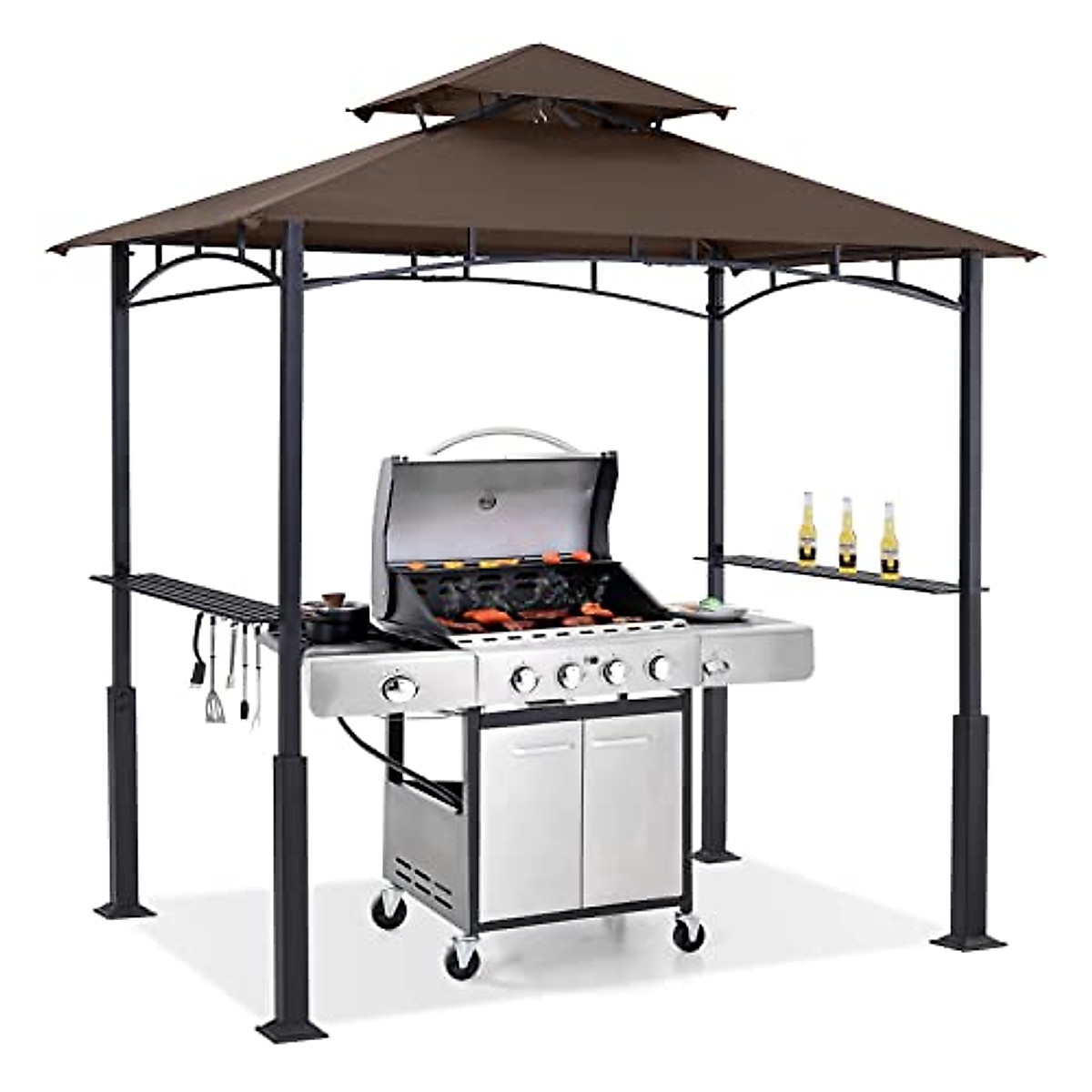 ABCCANOPY 8'x 5' Grill Gazebo Canopy - Outdoor BBQ Gazebo Shelter with LED Light, Patio Canopy Tent for Barbecue and Picnic (Brown)
