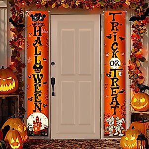 Halloween Porch Sign Decorations, Halloween Mouse Door Banner, Trick or Treat Happy Halloween Decorative Hanging Banner for Front Door Outside Halloween Party Wall Porch Sign Halloween Door Banner