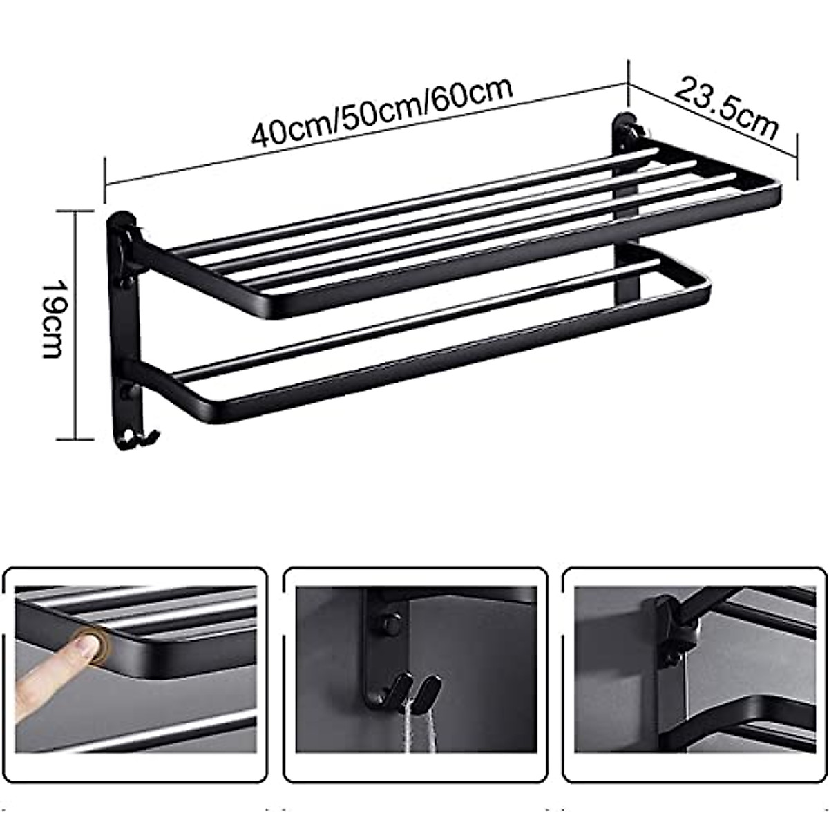 RUTAVM Towel Bar Rack Wall Mounted Bath Towel Rack Towel Bar Shelf Holder Double Dual Towel Rail Kitchen Bathroom Stainless Steel Matte for Bathroom (Size : 40Cm)