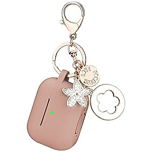 OLEBAND Airpods Pro Case 1st Gen with Cute Bling Keychain,Silione Protective and Anti-Slip Cover for Apple Air pod Pro 1 Generation Case,LED Visible,for Women and Girls,Milk Tea