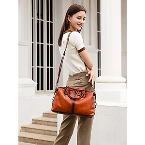 Women Genuine Leather Handbags vintage purses Top Handle Satchel and tote Crossbody Shoulder bags (Vintage Brown)